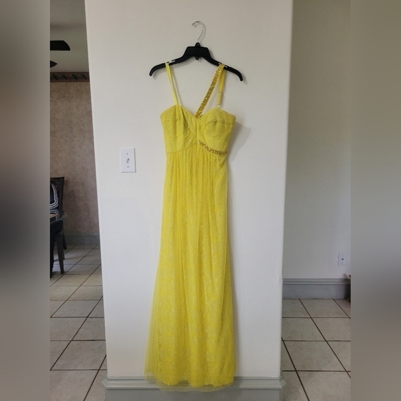 BCBG | Dresses | Bcbg Bright Yellow One Strap Shoulder Long Dress Prom ...